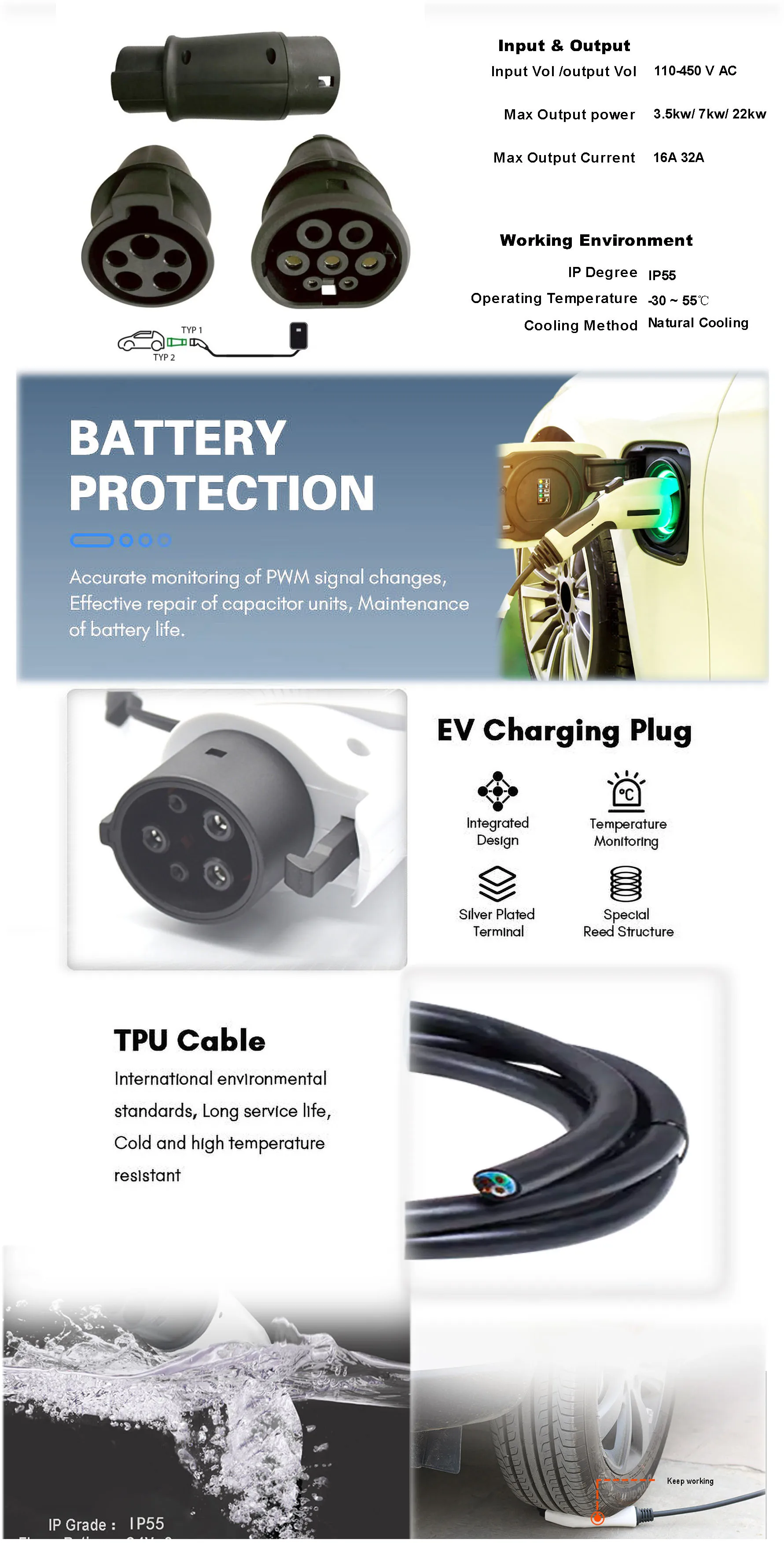 Ac Ev Charger 16a 32a Type 2 To Gbt Adaptor Without Cable - Buy 32a ...