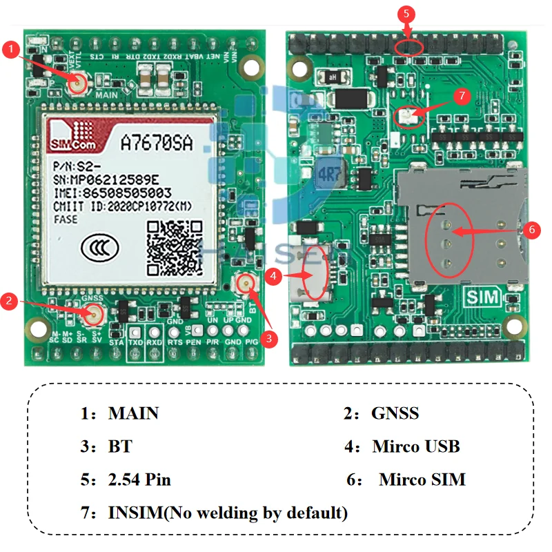 Haisen Simcom A7670sa Fase Core Board Lte Cat1 4g 2g Bt Gnss Voice Development Board Module