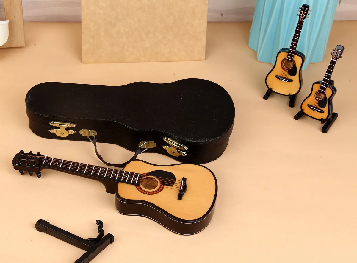 Handmade Wooden Miniature Guitar Model With Guitar Stand Mini Toy ...