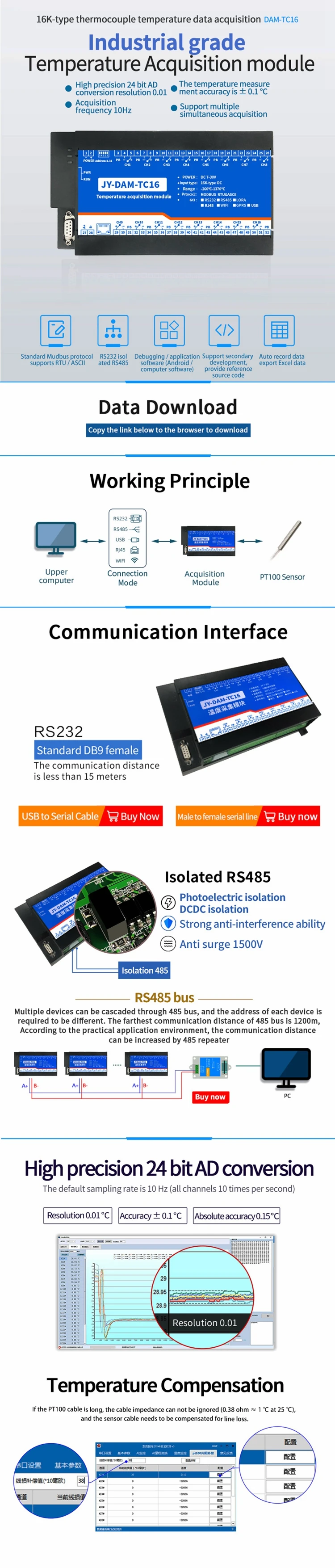 K-type J-type Thermocouple Temperature Acquisition Conversion Module ...