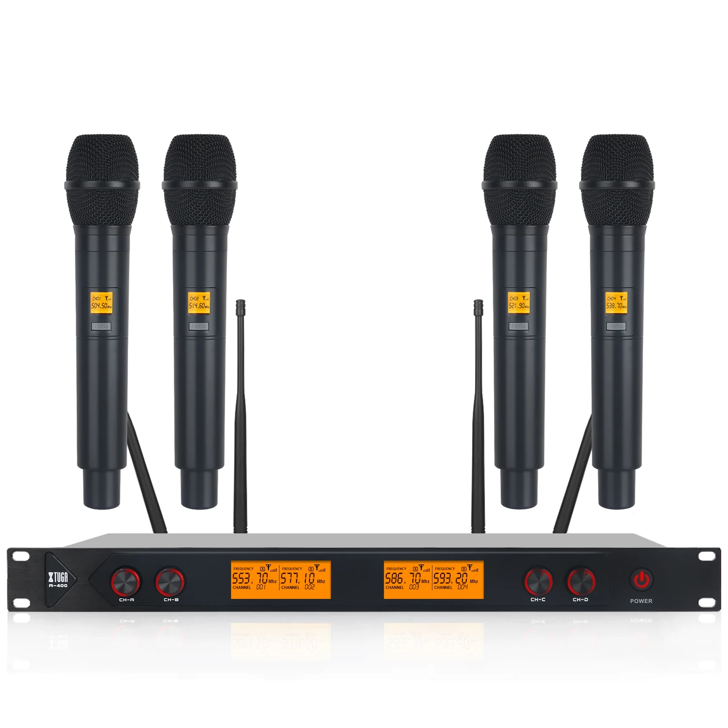 A400 4-Channel UHF Wireless Microphone System for Karaoke, Conferences ...