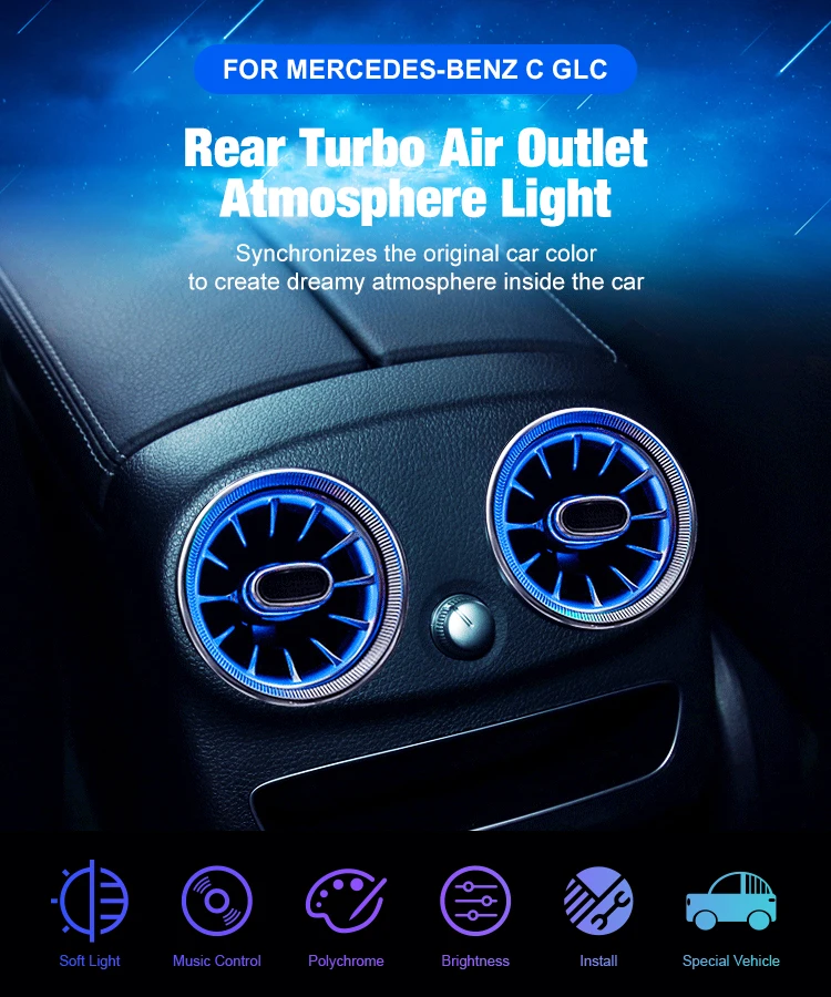 64 Color Car Rear Led Turbine Air Vent Outlet Ambient Light Kit ...