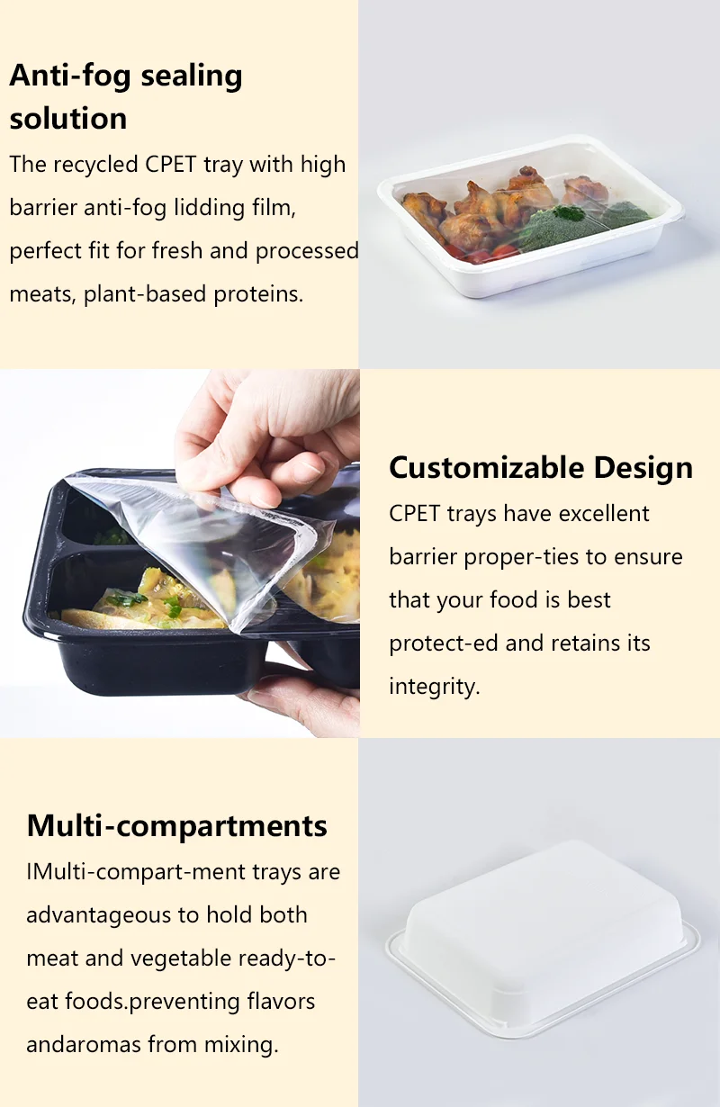 Lesui Wholesale Ovenable Black White Disposable CPET Meal Tray Plastic ...