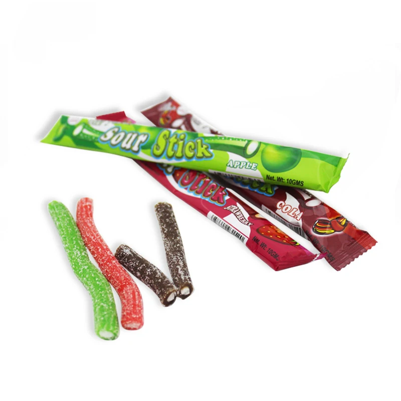 Wholesale Custom Rainbow Sweet Sugar Coated Sour Stick Chewy Gummy Candy