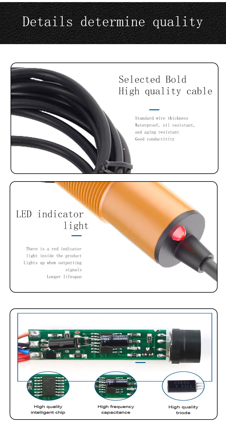 Infrared Inductive Photoelectric Switch 30cm Detection Distance Diffuse Reflective Sensor Three ...