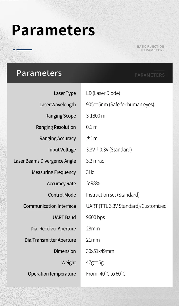 Small Measuring Meters UART TTL Interface Laser Range Finder Module for UAV