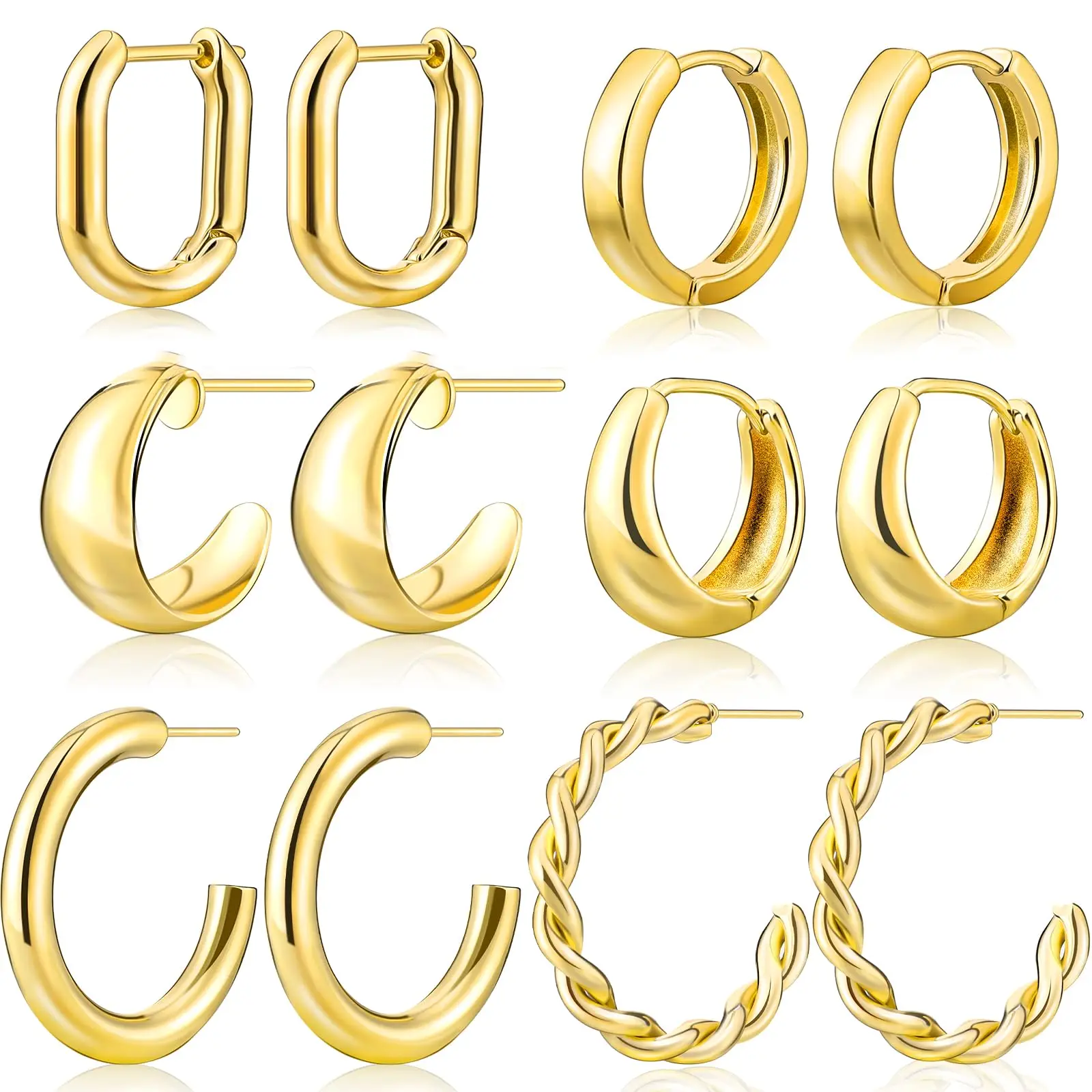 Dvacaman Shiny 14k Gold Plated 6 Pair Minimalist Non Tarnish ...