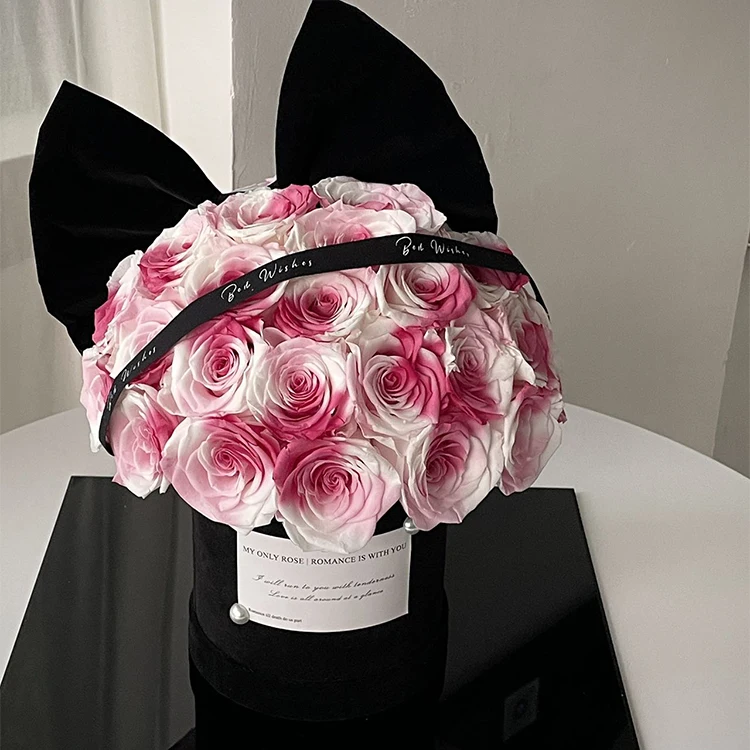 Bowknot Eternal Flower Embracing Bucket Preserved Rose in Acrylic Box ...