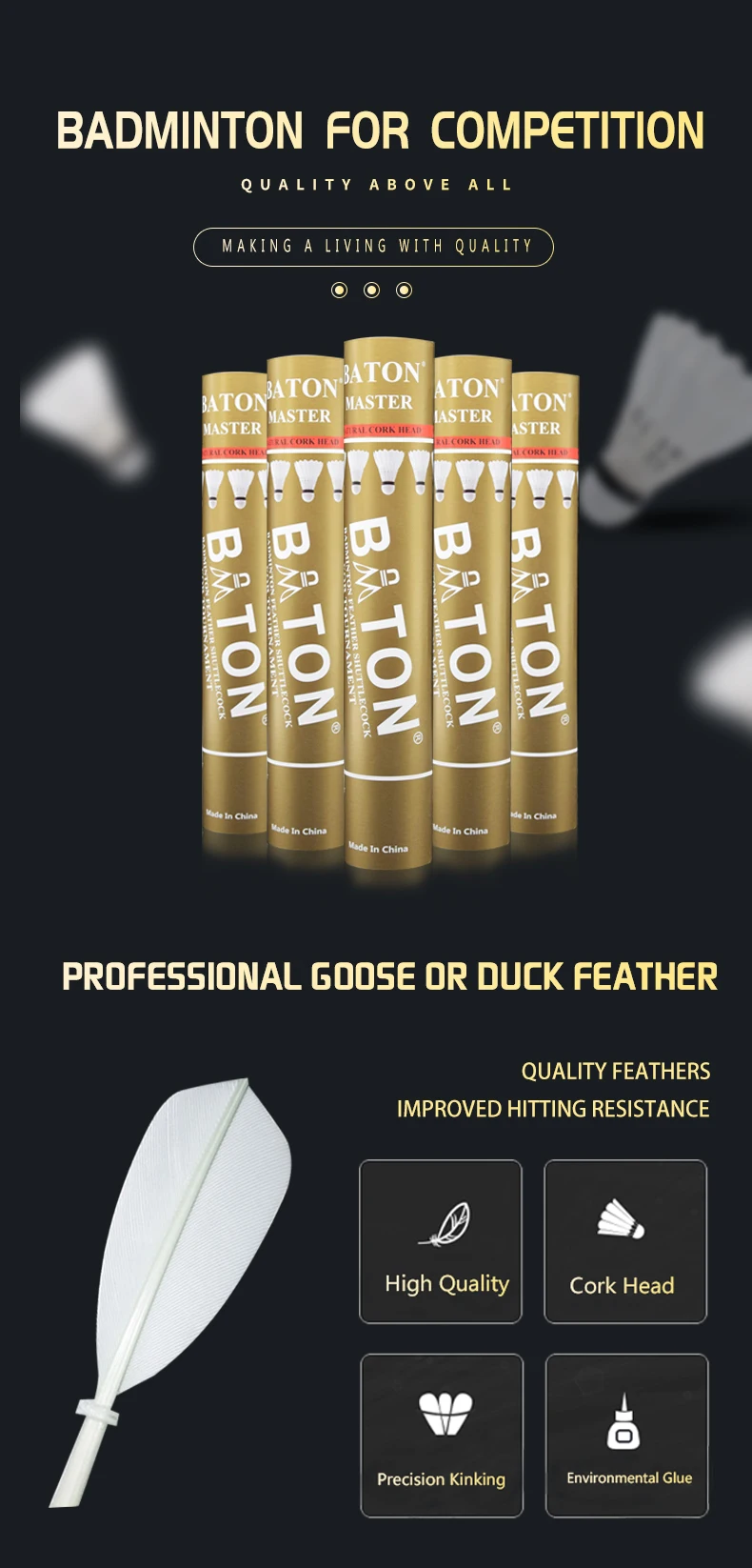 Super Grade Goose Feather Baton Master Badminton Shuttlecock
