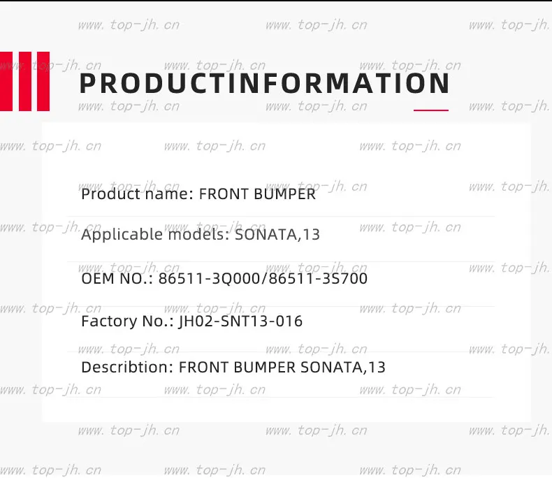 Carval JH Body Parts Auto Lamps Front Bumper for Sonata 13