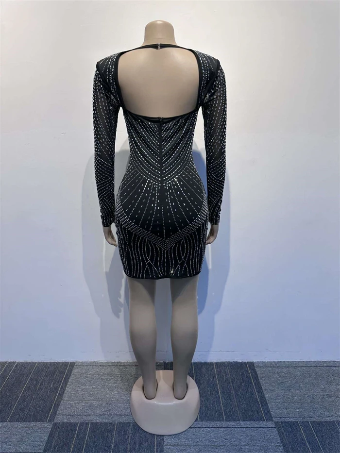 2024 New Sexy Slim Fit Backless Long Sleeved Hot Diamond Hanging Neck ...