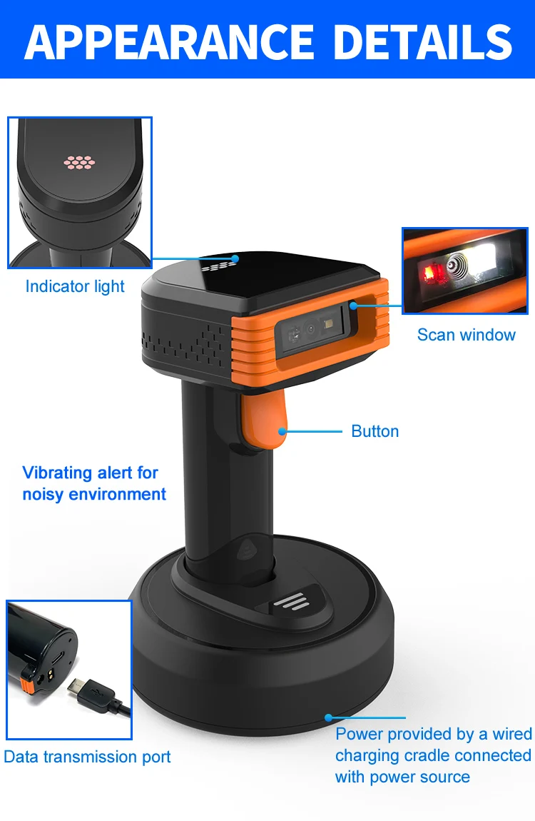 Xincode Wireless Handheld Barcode Scanner & Rfid Reader With Cradle
