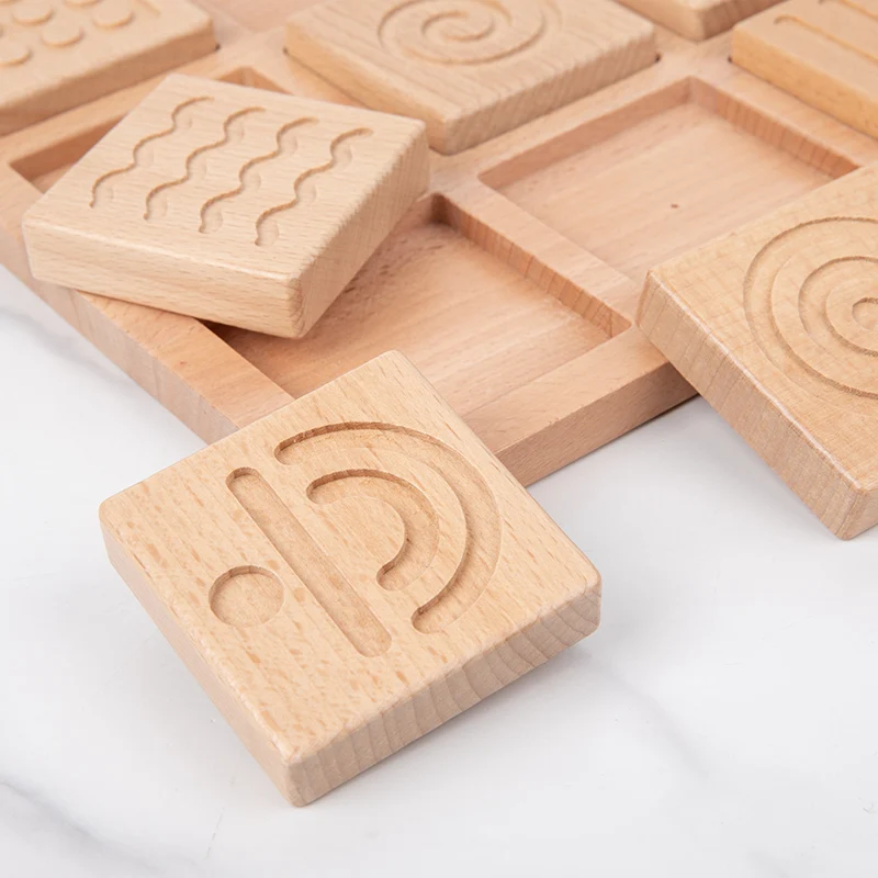 Children Wooden Educational Touch Sensory Wooden Blocks Shape Cognitive ...