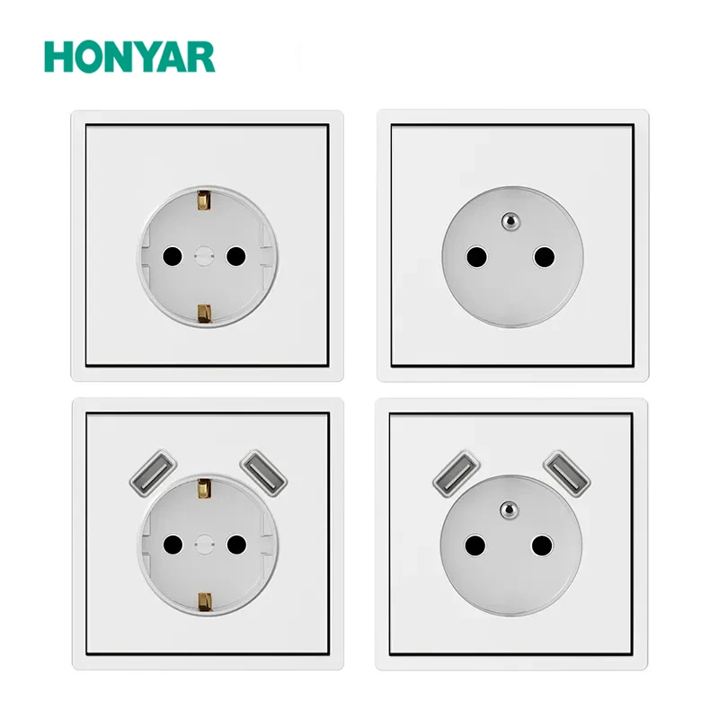 Honyar Electrical 16A European Single Flat Plug Outlet Recessed Power Outlet EU Wall Panel ...