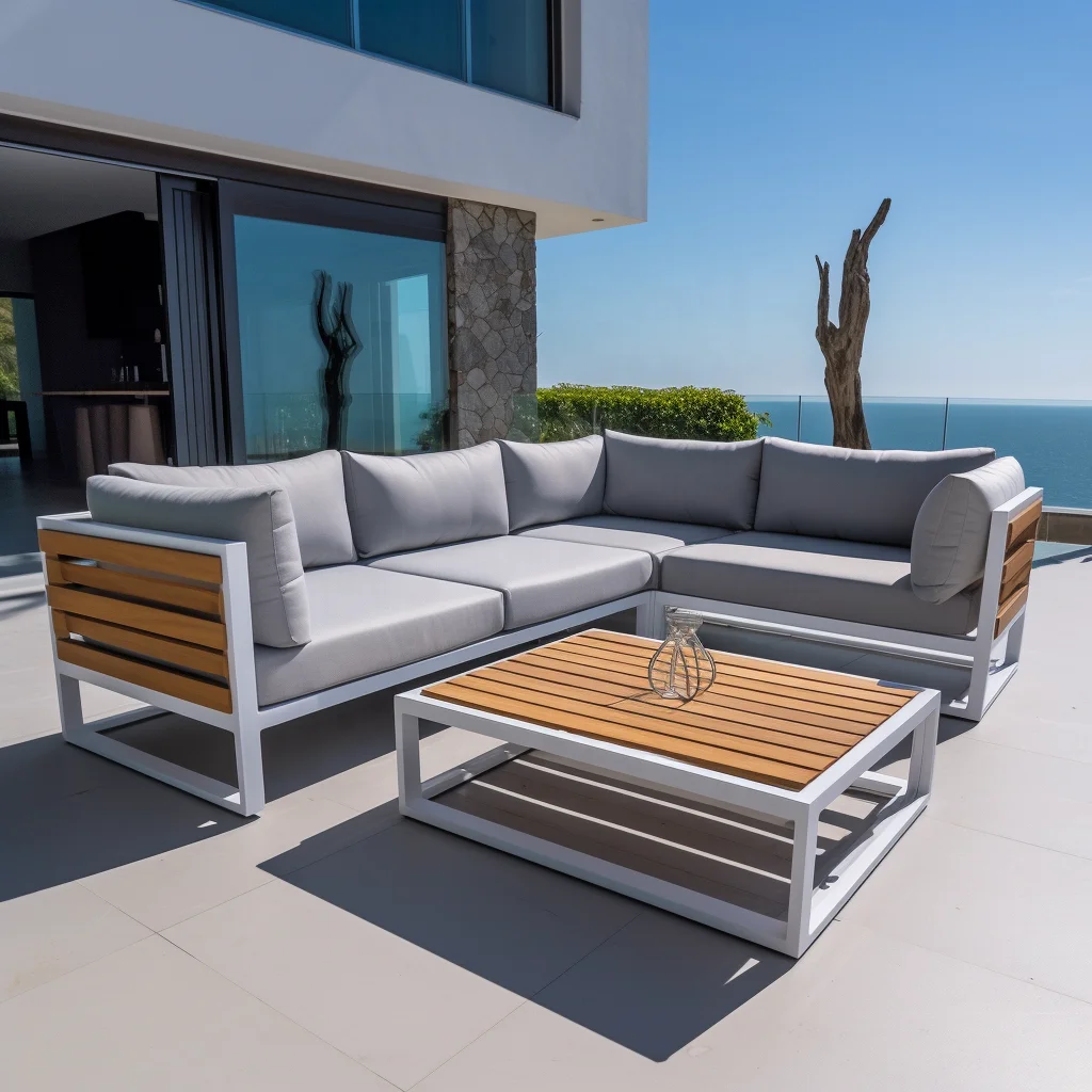 Outdoor Tennis Court Aluminum Alloy Teak Armrest Garden Sofa Set for ...