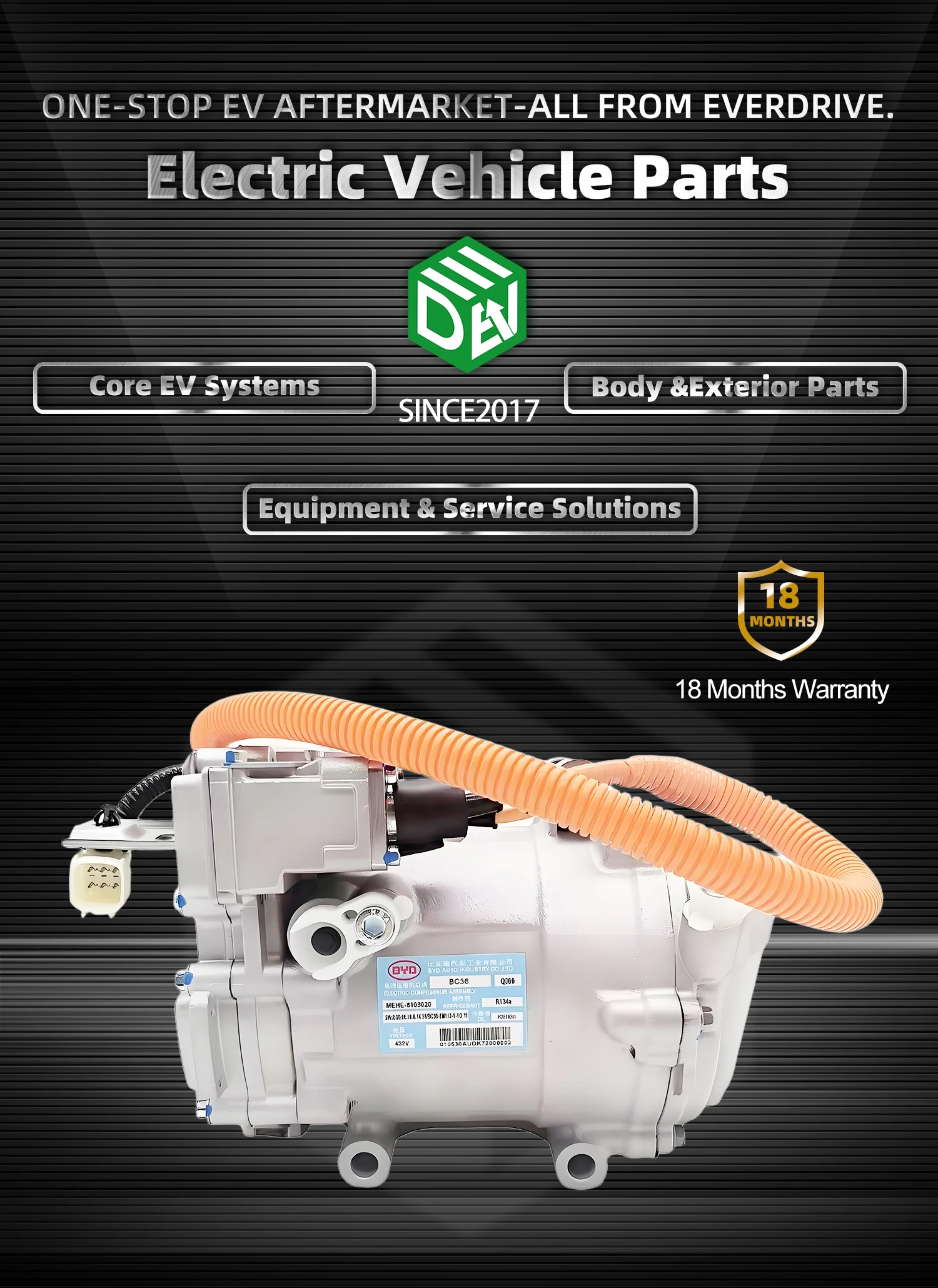 EDEV 540V 800V 34cc Scroll Type Electric AC Compressor R134a Compatible ...