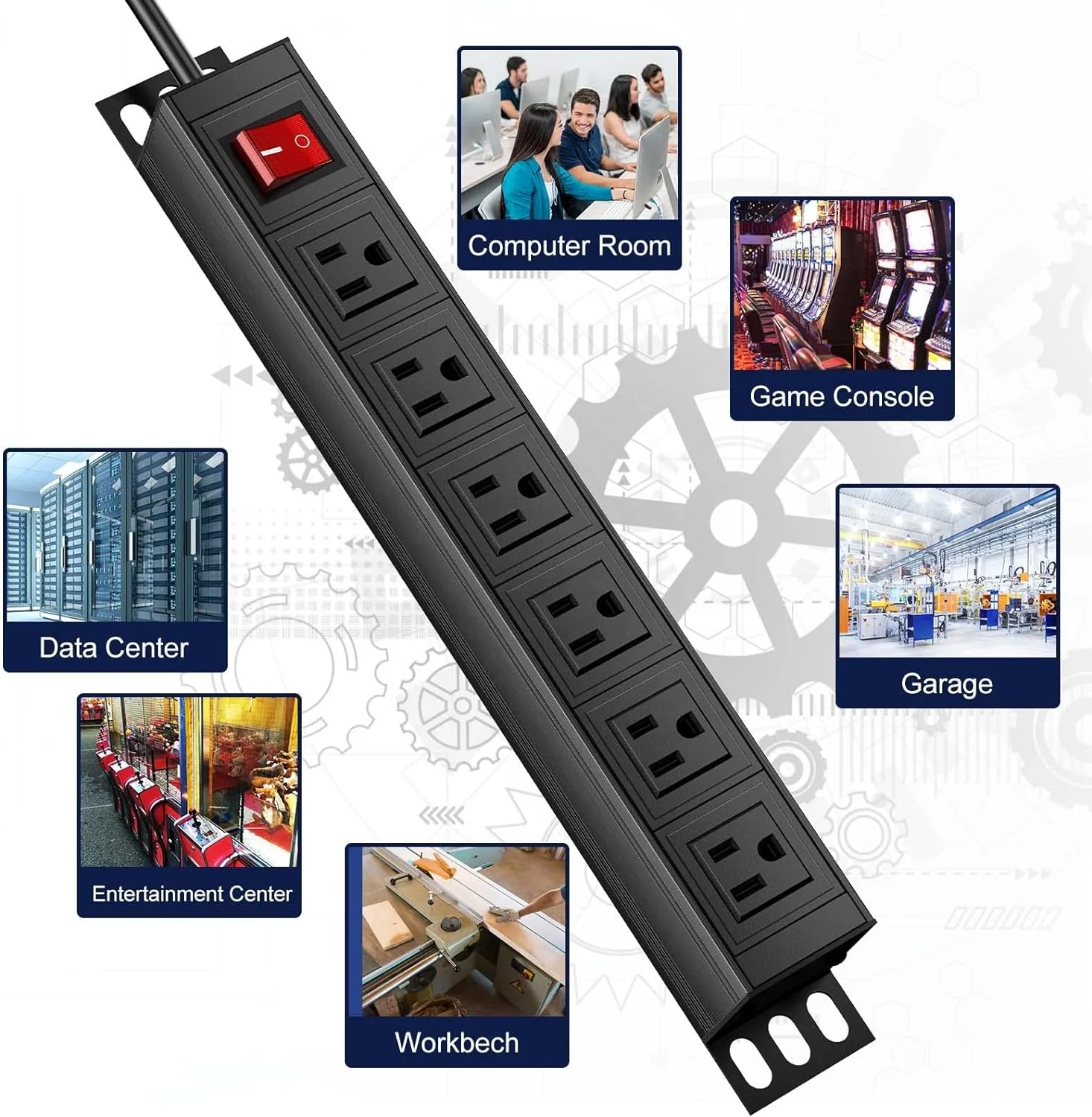 Blue Shark Power Strip - 6 US Outlets with Surge Protection