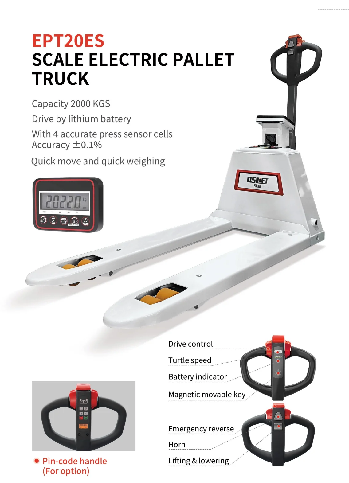 New High-quality QSLIFT Rwd Electric Pallet Truck 2000kg Lithium-Ion ...