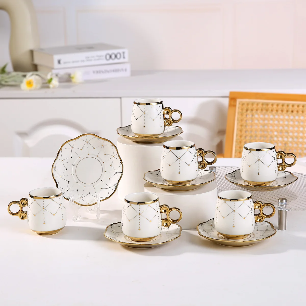 Luxury Porcelain Gold Rim Turkish Coffee Cup Set Espresso Ceramic ...