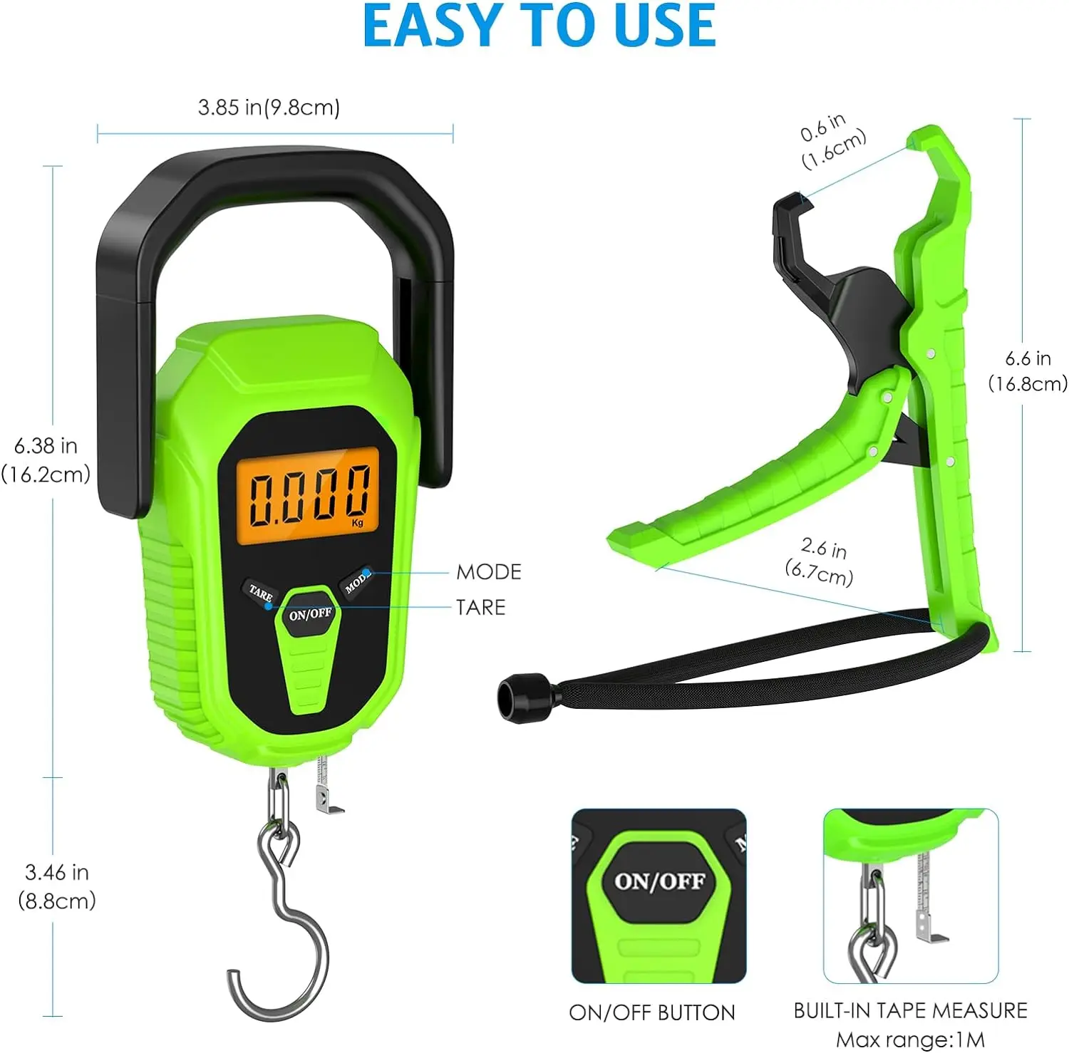 Hanging Fish Weight Scale 110lb/50kg Waterproof Digital Fish Scale with ...