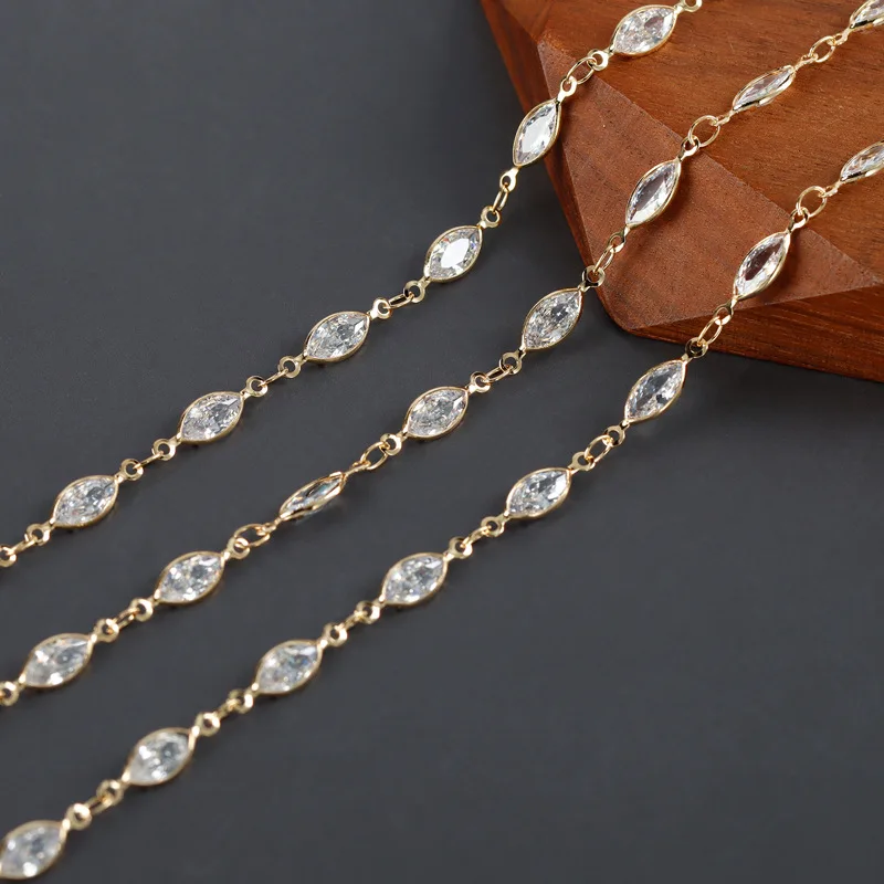 Luxury Handmade Copper Chains 18K Gold Plated Brass Zircon Chain for ...