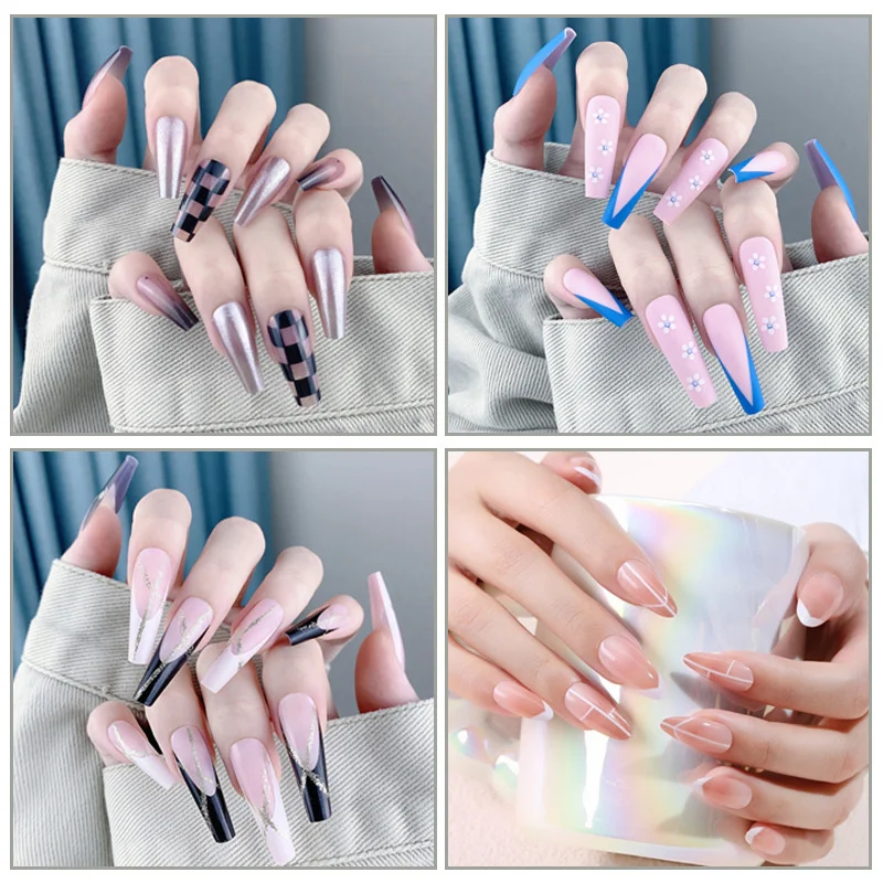 No Trace Artificial Fingernails Acrylic Clear Nail Tips 24pieces Full ...