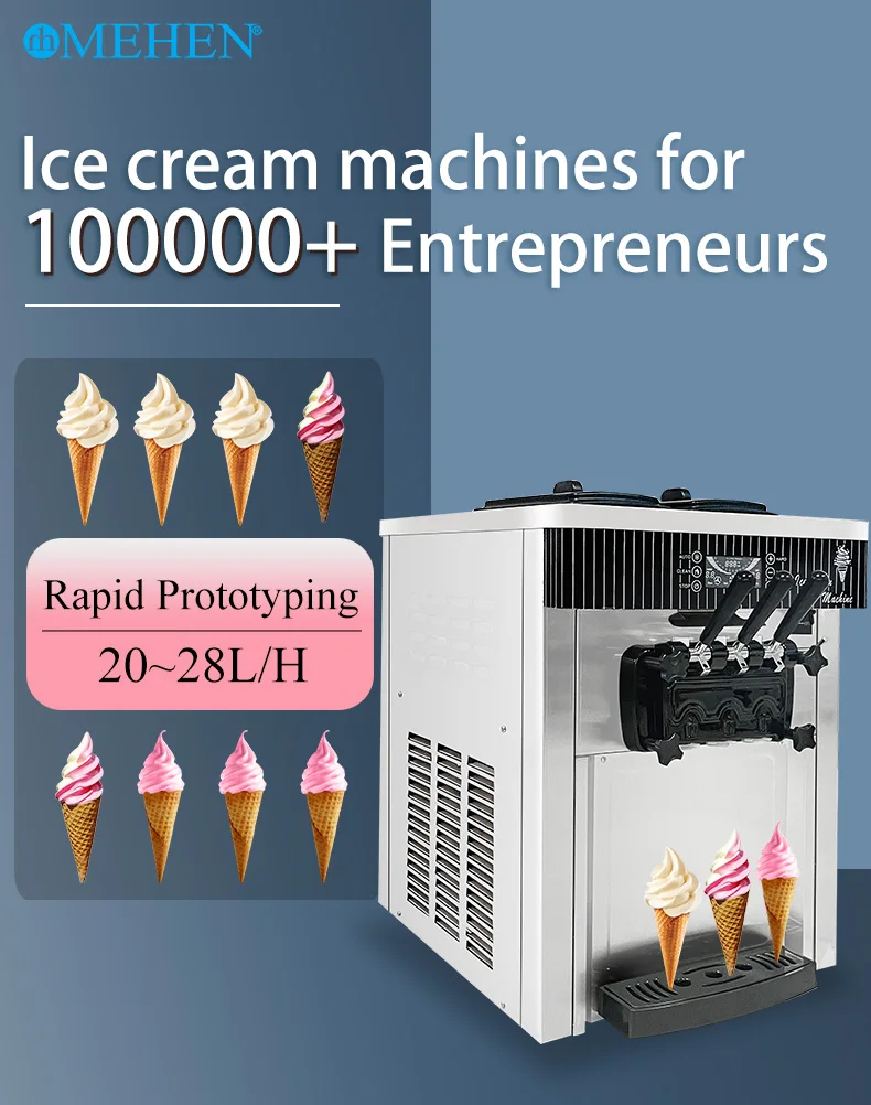 Mehen Table Automatic 3 Flavors Ice Cream Machine Maker Commercial Ice ...