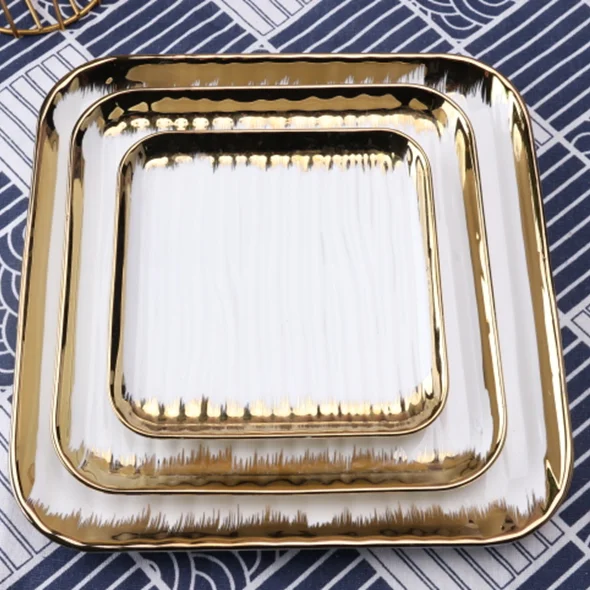 Luxury Ceramic Gold Rim Dinner Porcelain Plat Ceramic Dinnerware Plates ...