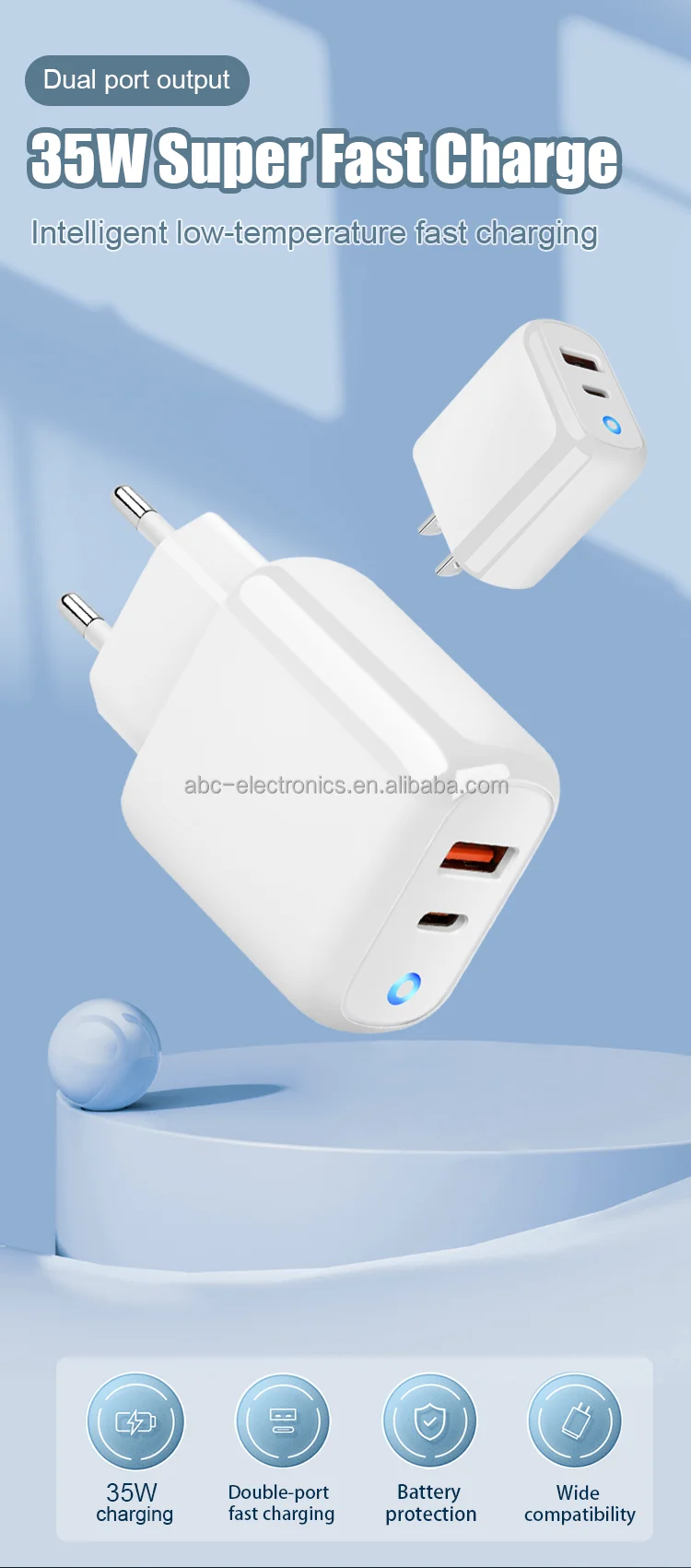 Universal Usb Type C Pd 20w 25w 35w Wall Charger Dual Port Portable Usb ...