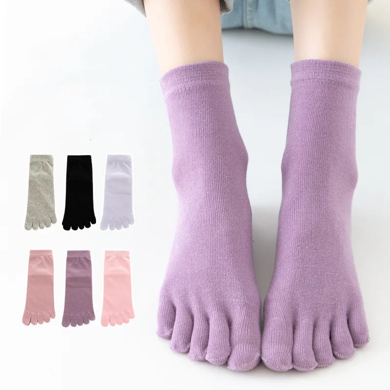 Women's Toe Socks Cotton Crew Five Finger Socks Running Athletic 4 ...