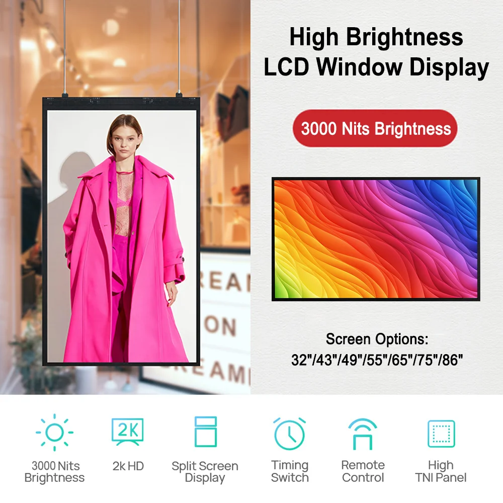 Ultra High Brightness 3000nits Lcd Window Display Screen Indoor Shop ...