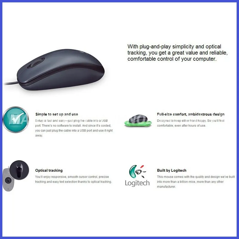 Logitech M90 1000DPI Wired USB Optical Mouse for PC Notebook TV Box ...