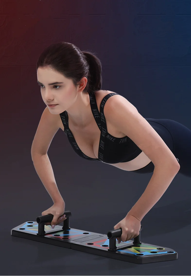 Premium Workout Fitness Exercise System Folding Push Up Board Home Use With Resistance Band ...