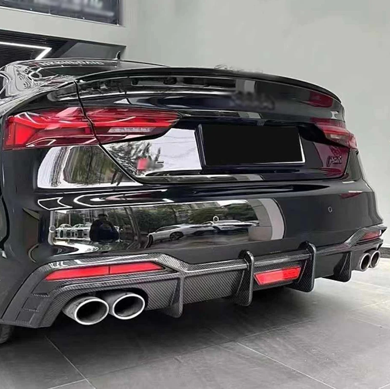 OEM Style Carbon Fiber Rear Diffuser Lip with LED Light for Audi A5 S5