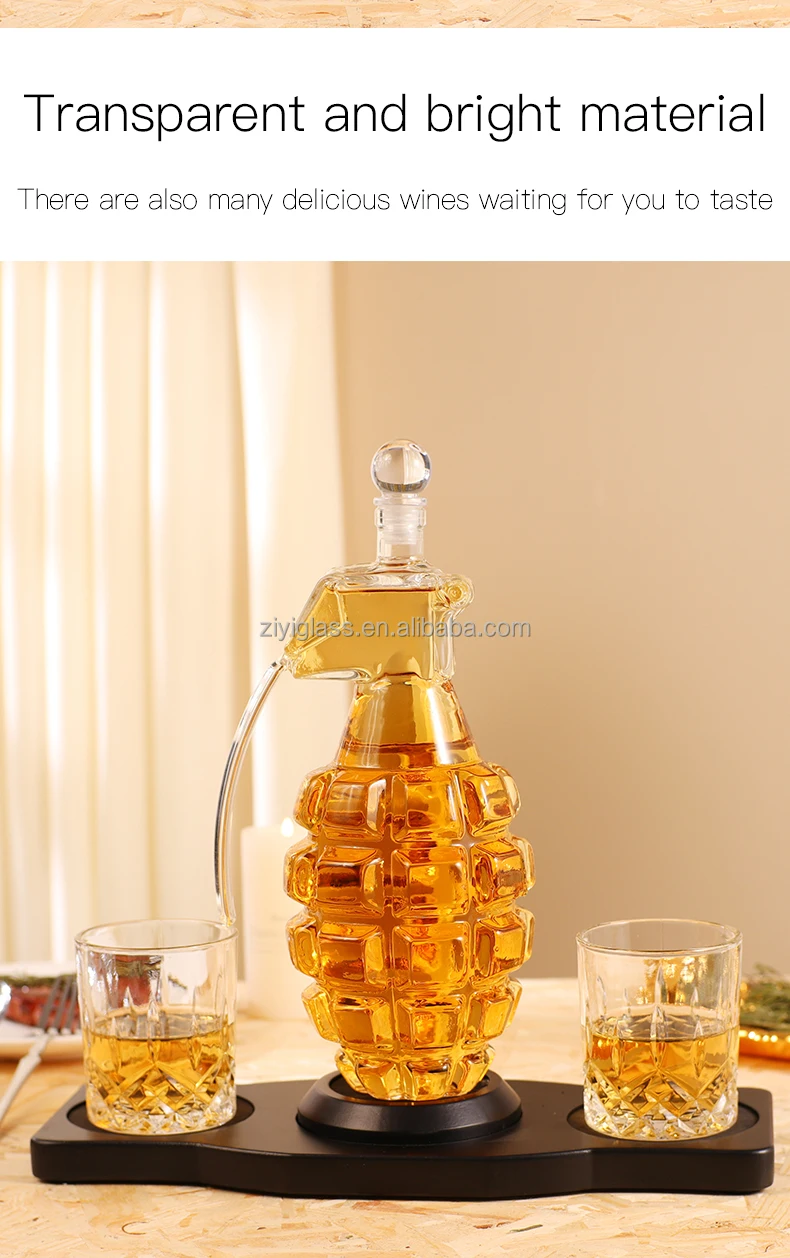 920ml High Borosilicate Glass Grenade Shape Whiskey Decanter Set with 2 ...