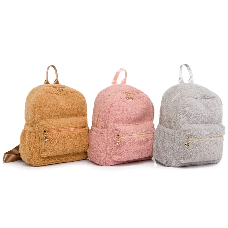 2022 New Women Travel Autumn Spring Pink Fur Fuzzy Mini Backpack With ...