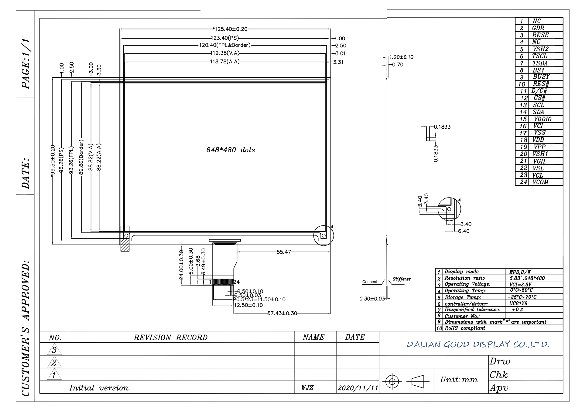 Large Square Eink Display 5.83/6 Inch Eink Panel 648x480 For Electronic ...