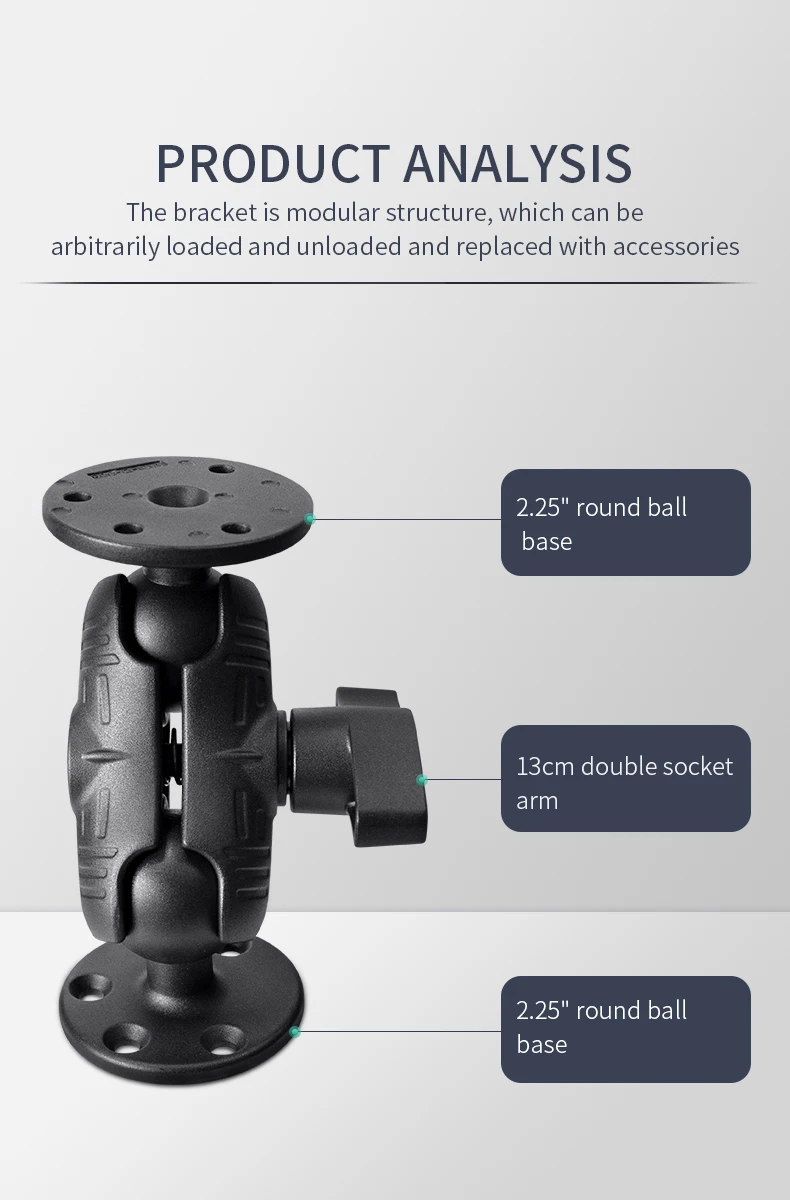 D Sizes Of 2.25" Ball Diameter Short Aluminium Double Socket Arm For ...