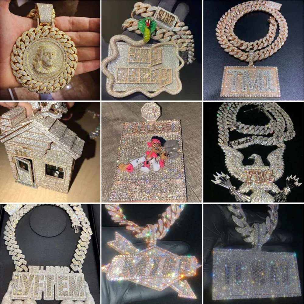 VVS Moissanite Character Diamond Pendant 925 Silver Gold Plated GRA ...