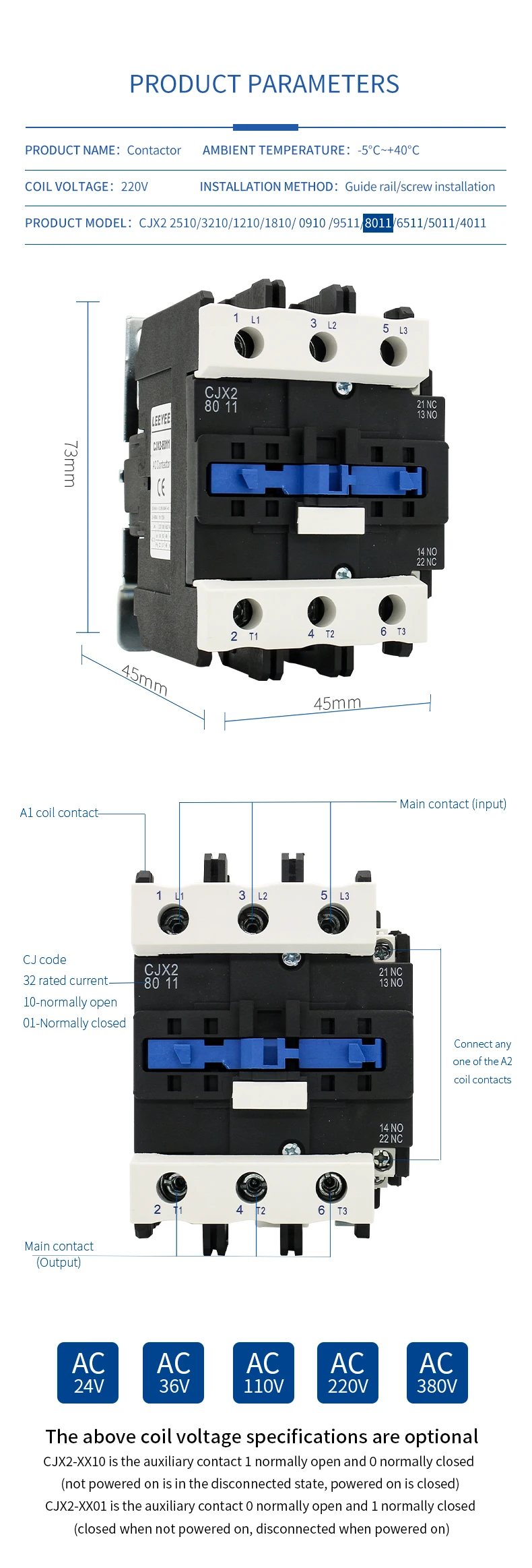 Leeyee Three Phase 4p 690v 49a 80a With Ce Mark Cjx2-8011 Ac Power Contactors - Buy Read Single ...