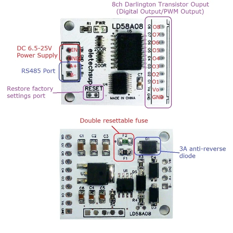 LD58A08 8ch RS485 to PWM Output Darlington Transistor Driver