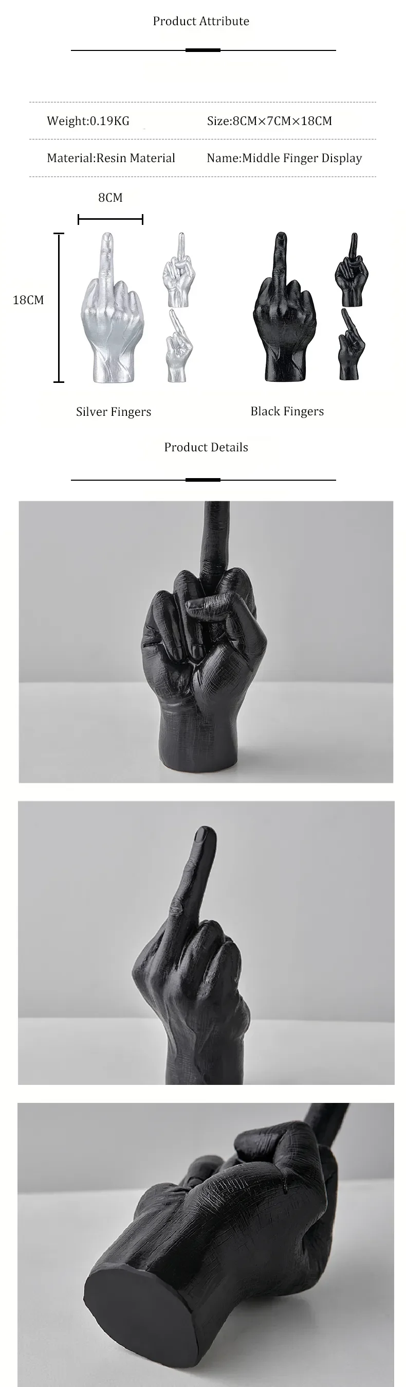 Creative Middle Finger Statue Resin Figurines Craft Sculptures ...