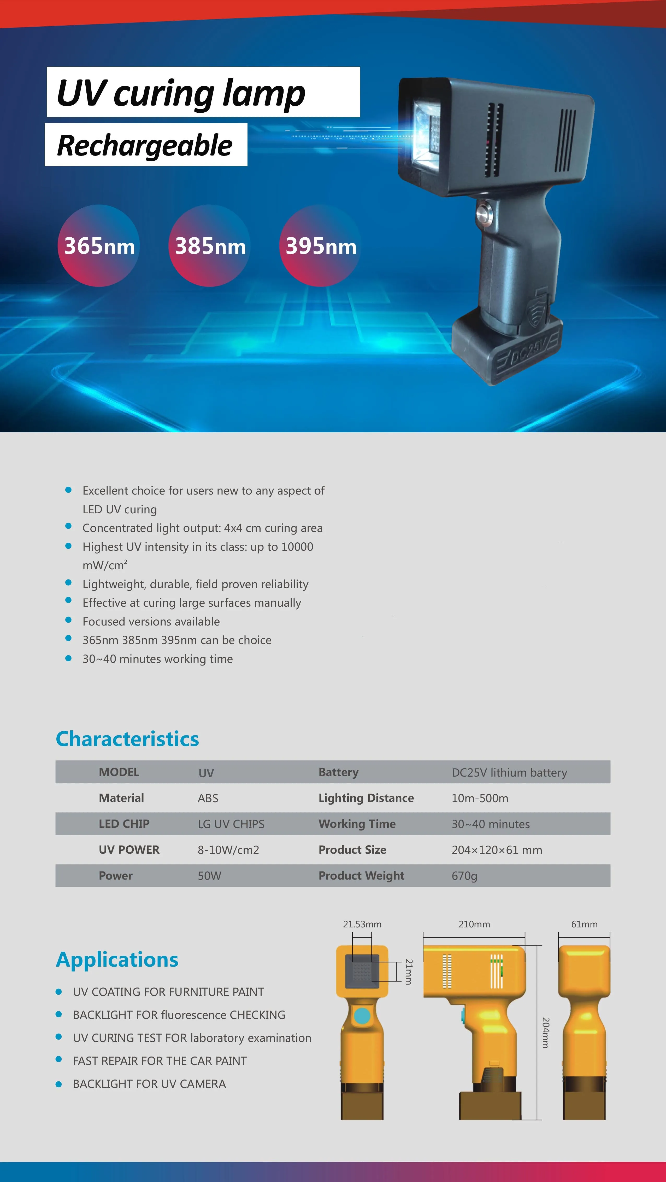 Portable UV LED Curing Machine Heating Lamp Baking Car Care Equipment ...