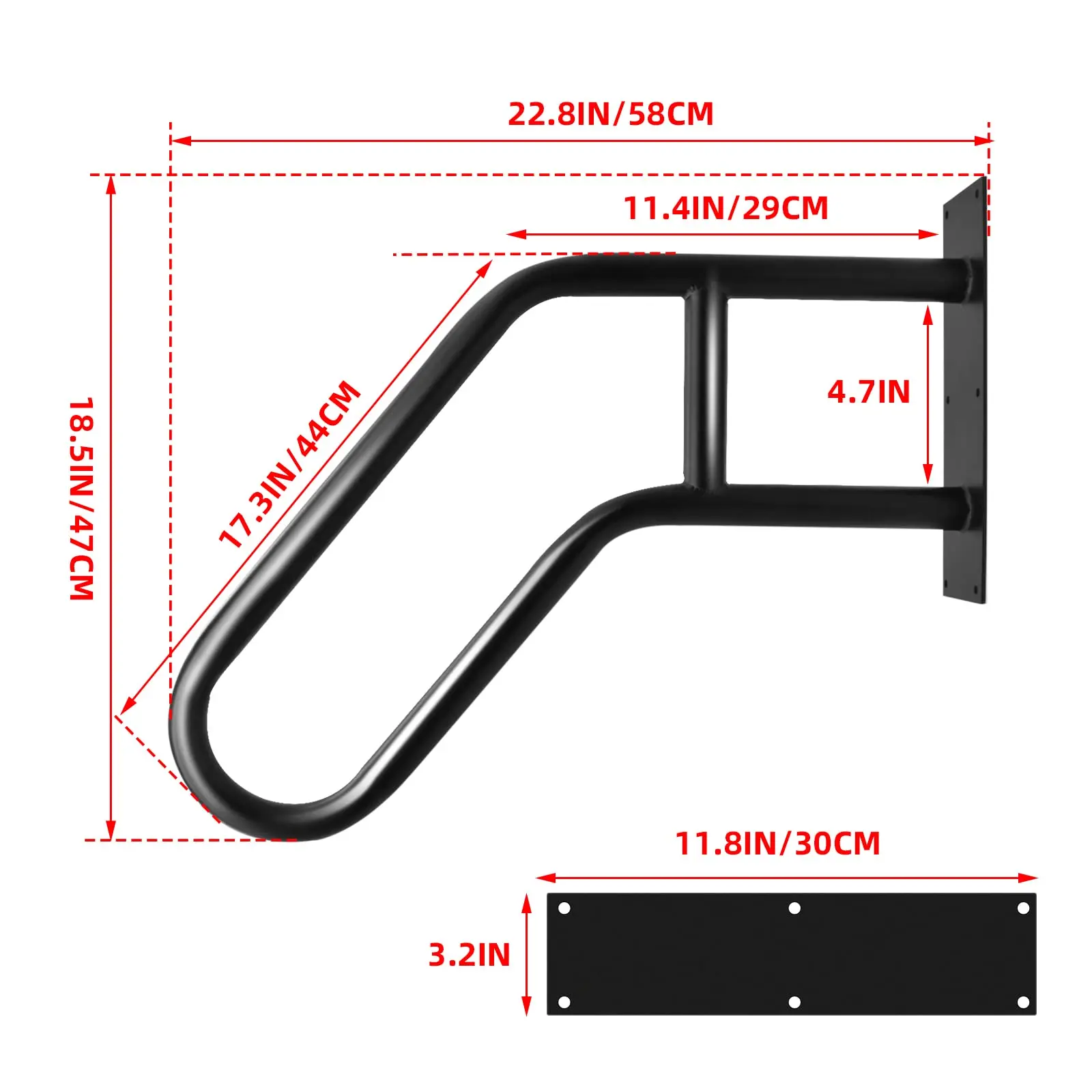 Wall Mounted Handrail - Durable U-Shaped Steel Handrail