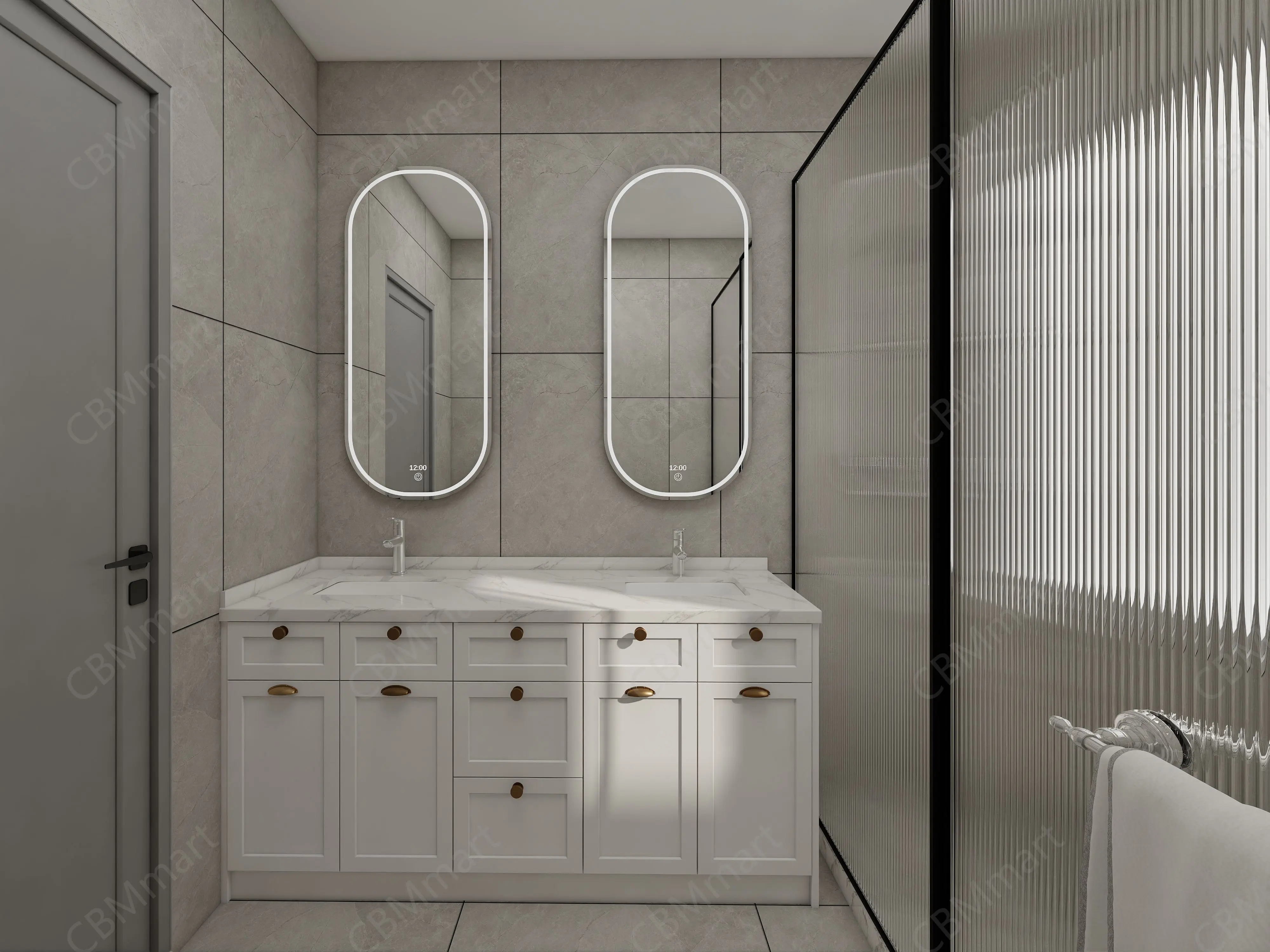 Custom Luxury Fluted Design Quartz Counter Top Double Sink Bathroom ...