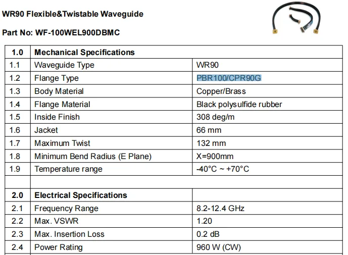 Wr90 900mm Flexible Waveguide Microwave Waveguide Flexible Pbr100/cpr90gflange - Buy Wr90 900mm ...