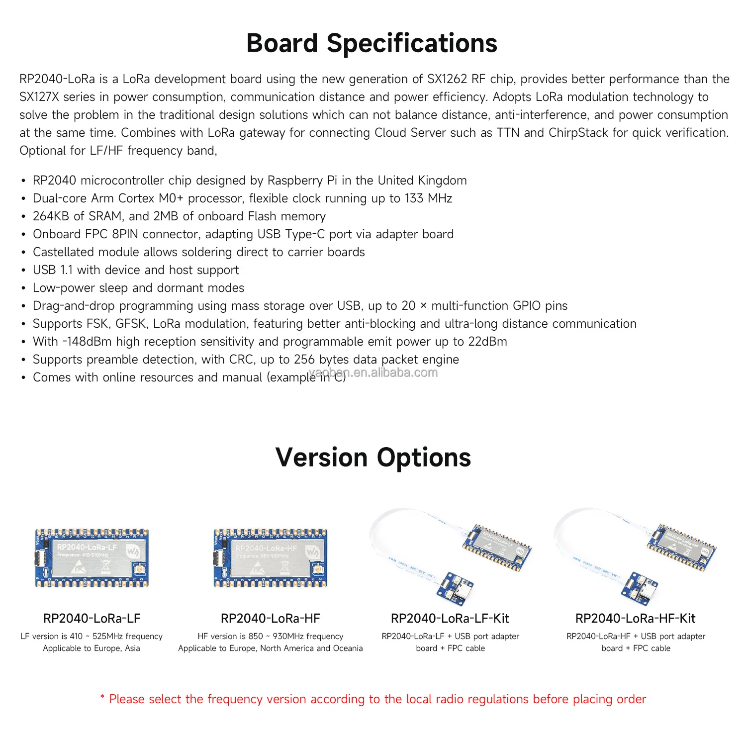 Waveshare Rp2040-lora Development Board,Integrates Sx1262 Rf Chip,Long ...