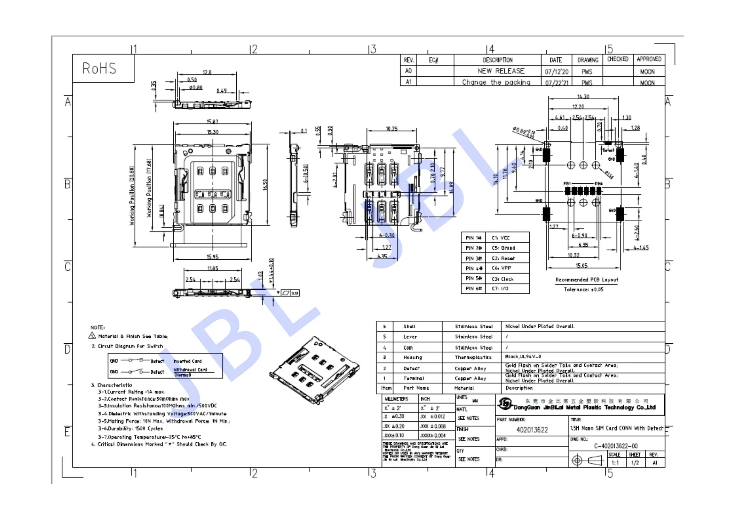 Apple Nano sim card connector with detect switch Take the SIM tray sim ...