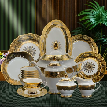 98pcs Thailand Luxury Style Dinner Set Gold High End Royal Modern And ...