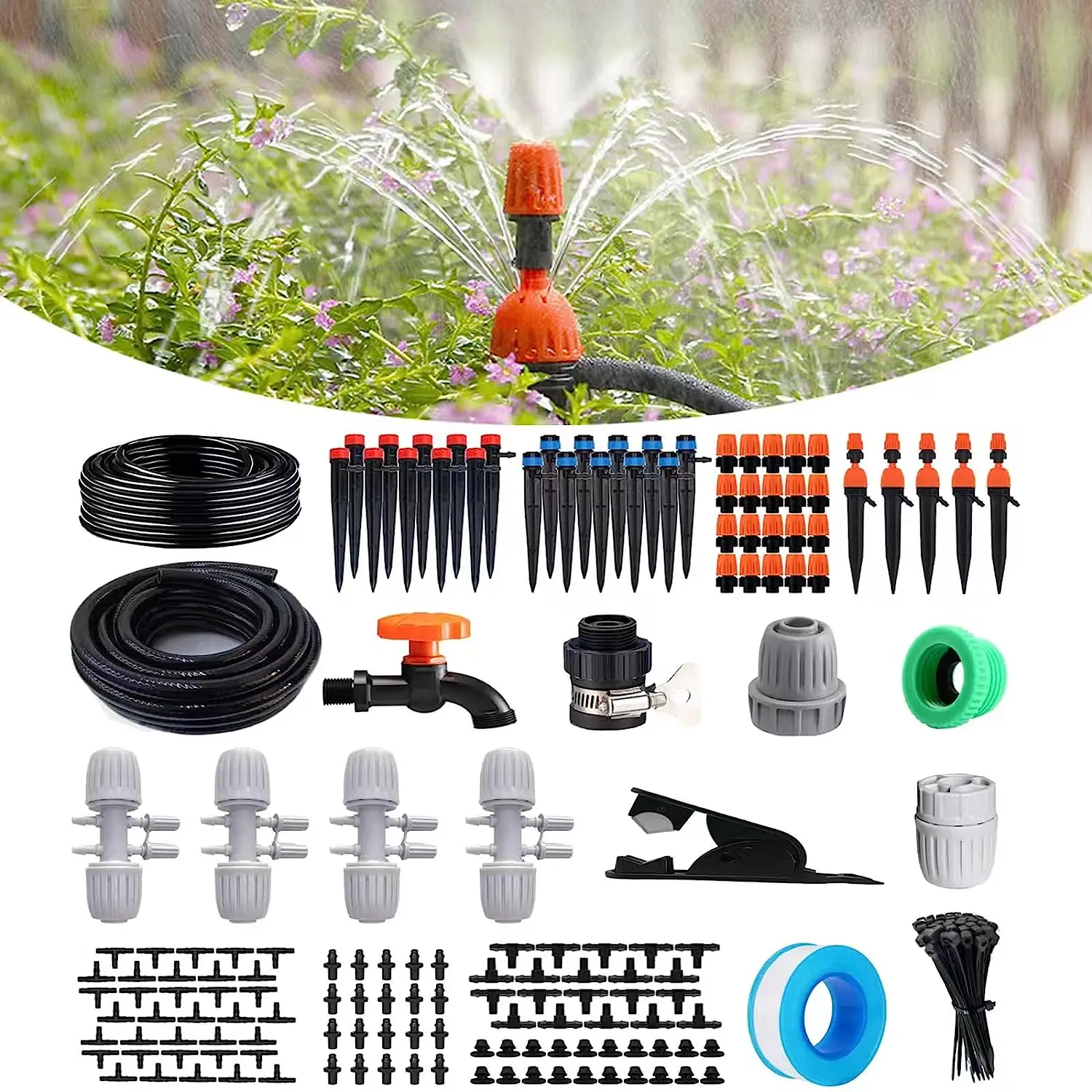 226ft Watering Drip Irrigation System Kit With 1/2 Inch Main Hose And 1 ...